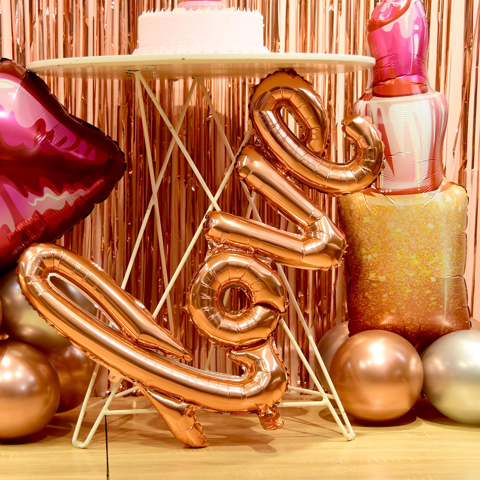 Rose Gold birthday decorations for women ,happy birthday party decorations for girls,Rose Gold Fringe Curtain,happy birthday banner,happy birthday balloon,happy birthday balloon letters