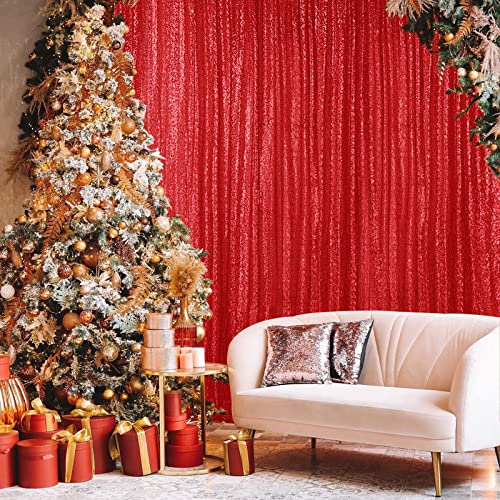 Hahuho Red Sequin Backdrop Curtain, 2PCS 2FTx8FT Glitter Backdrop Curtain for Parties, Christmas, Wedding, Party Decoration(2 Panels, 2FT x 8FT, Red