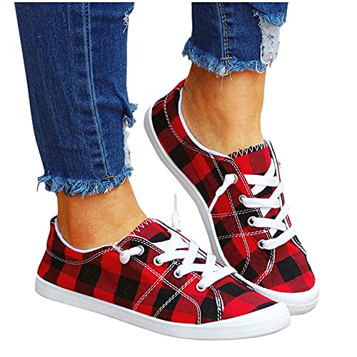 FASDNENDYS Women's Canvas Shoes Vulcanize Soft Ladies Autumn Loafers Flat Shoes Men Leather Shoes Red