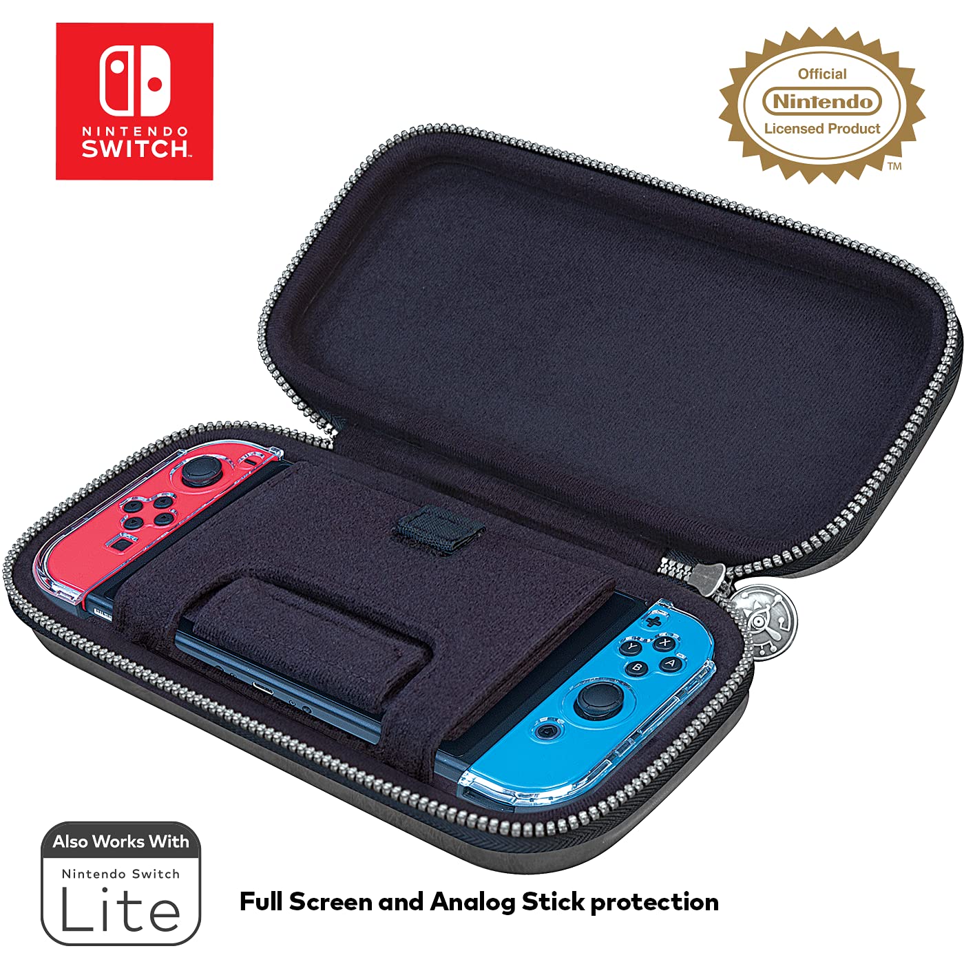 Game Traveler Zelda Nintendo Switch OLED Case - Fits Switch OLED, Original Switch & Switch Lite, Adjustable Viewing Stand & Bonus Game Cases, Deluxe Carry Handle, Licensed Nintendo Switch game case