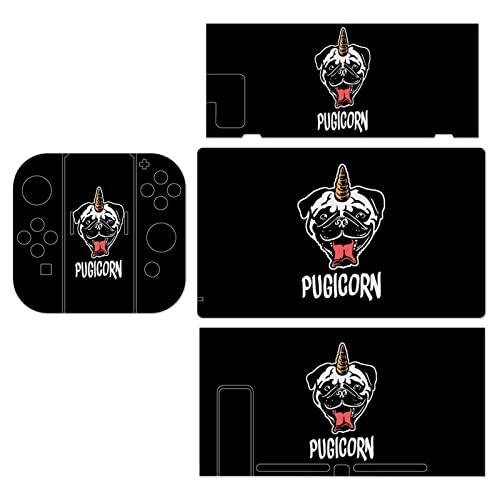 Funny Pug Unicorn Cute Skin Decal Stickers Compatible with Switch Protective Faceplate Full Set Console