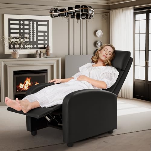 Rankok Recliner Chair Modern PU Leather Reclining Chair Ergonomic Adjustable Recliner for Living Room Home Theater Seating Single Sofa (Black)