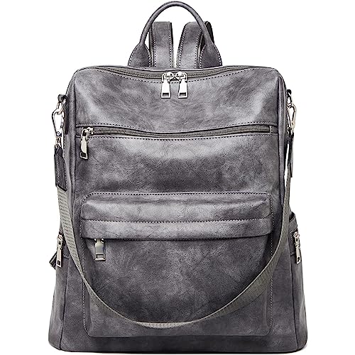 FOXLOVER Backpack Purse for Women Large Womens Backpack Leather Travel Backpack Fashion Backpack Purse Designer Ladies Shoulder Bags(Grey)
