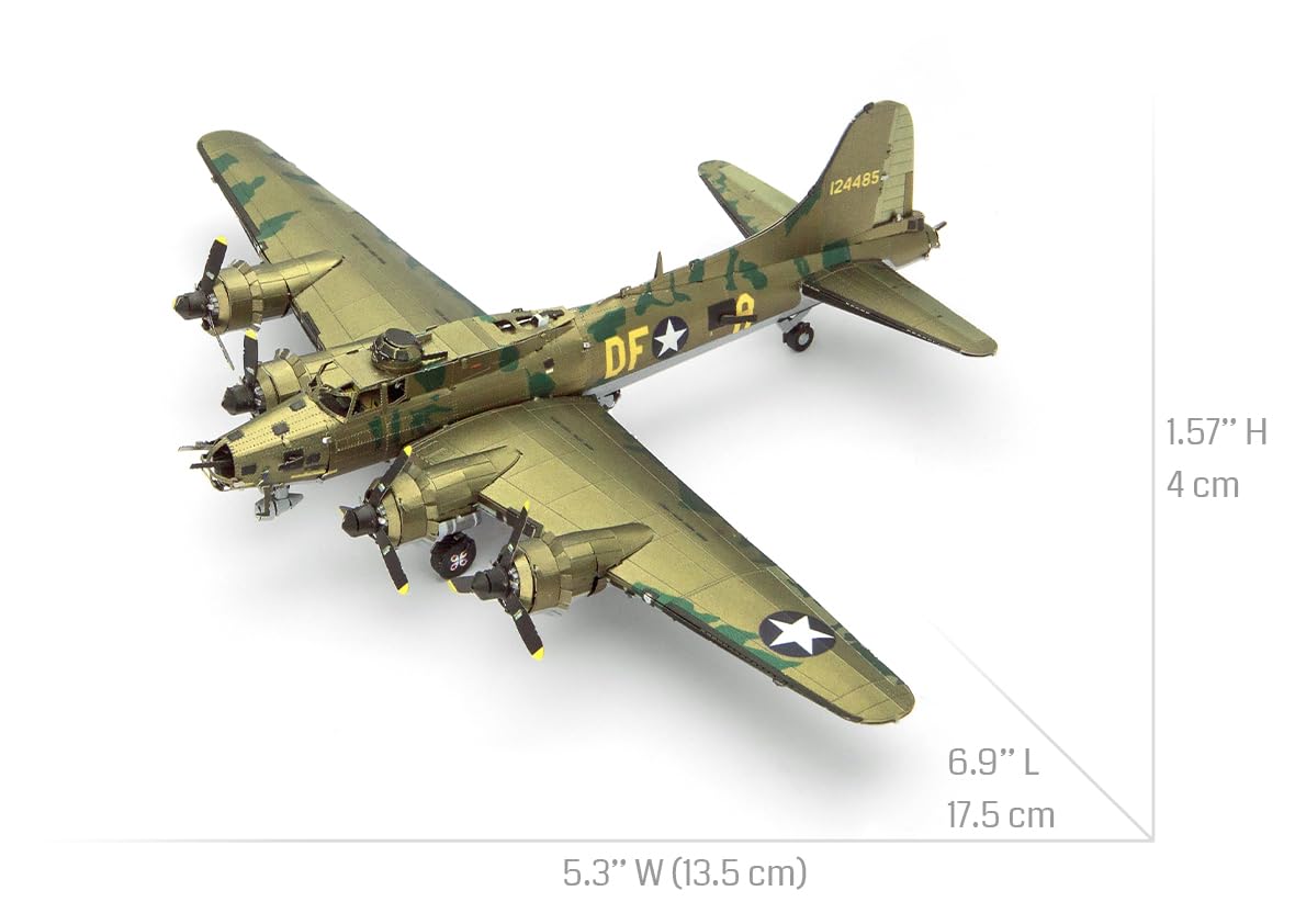 Fascinations Metal Earth B-17 Flying Fortress Color 3D Metal Model Kit Bundle with Tweezers