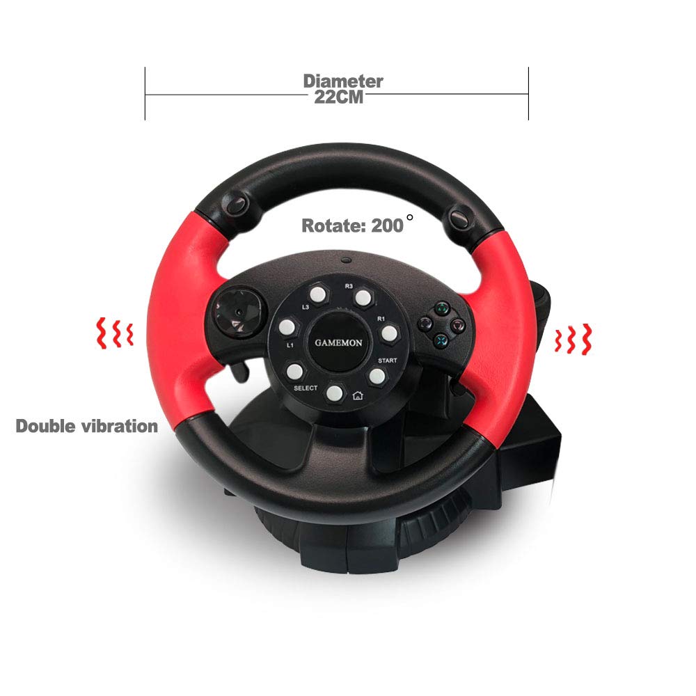 GAMEMON 8IN1 Racing wheel compatible with Playstation4 PS4/Playstation3 PS3/PC/Xbox 360/Xbox One/Nintendo Switch/Android with gear and foot pedal