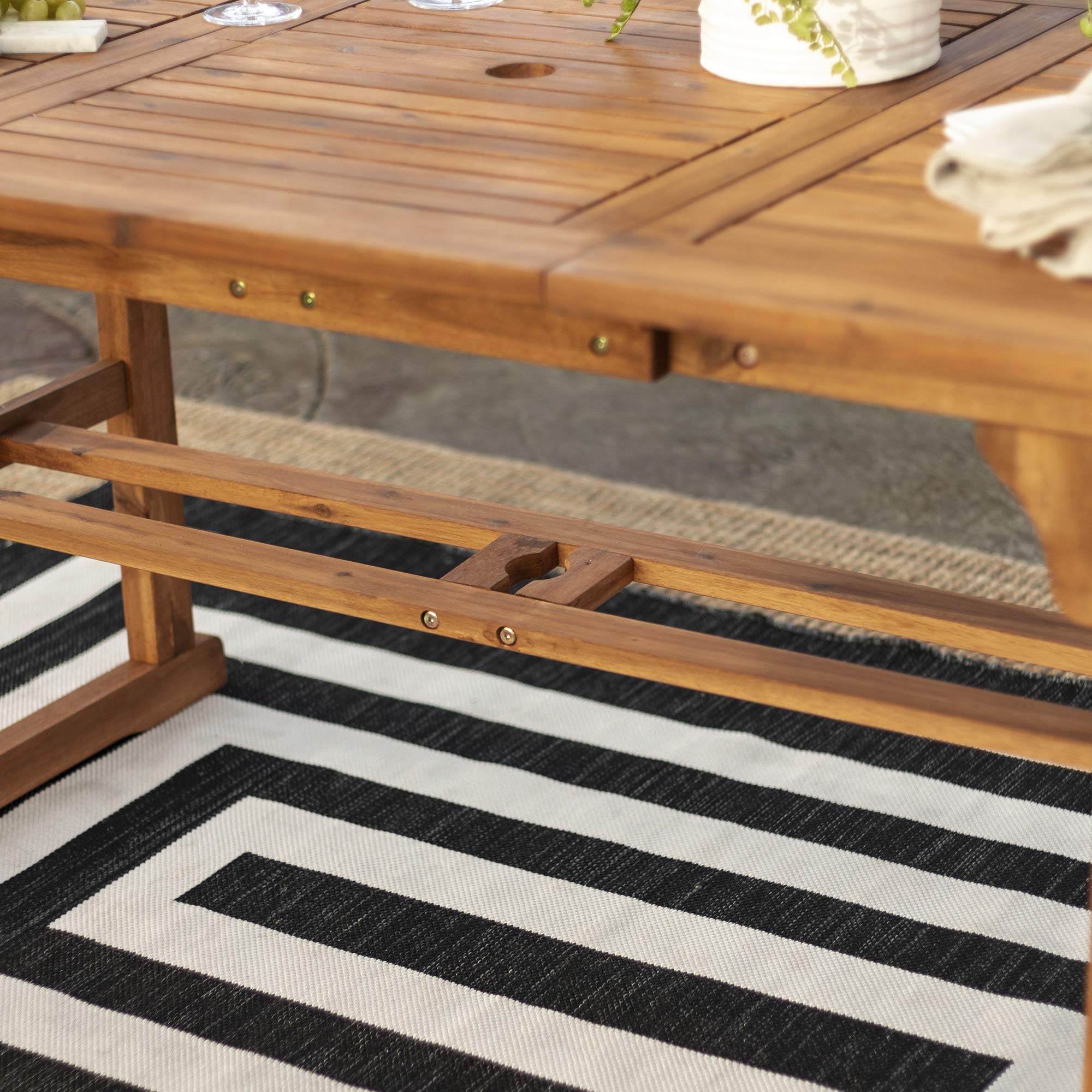 Walker Edison Maui Modern Solid Acacia Wood Slatted Patio Dining Table, 78 Inch, Brown