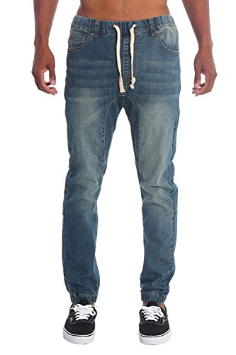 Victorious Men's Drop Crotch Joggers Denim Jean Pants JG803 - Vintage - Medium