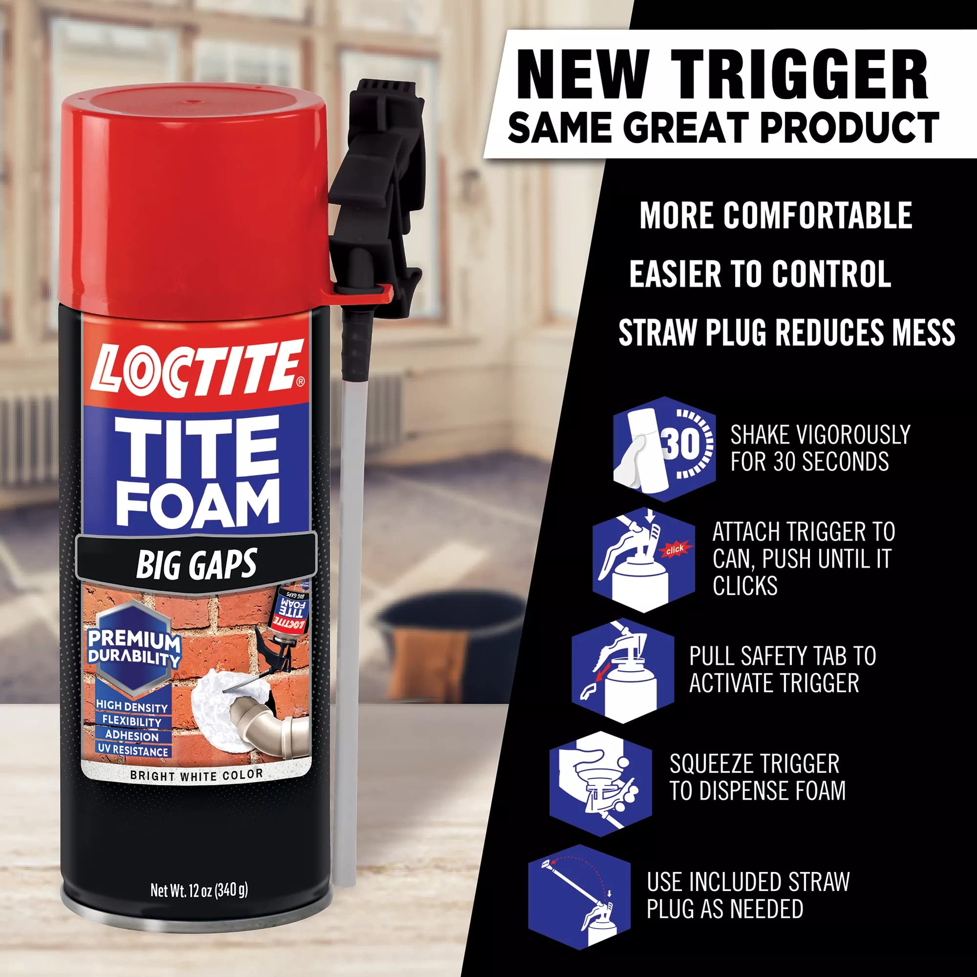 Loctite Tite Foam Big Gaps Spray Foam Sealant, Polyurethane Expanding Foam Insulation - 12 fl oz Can, Pack of 1