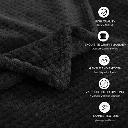 uxcell Flannel Fleece Bed Blankets, Soft Warm Microfiber Blanket, Mesh Fuzzy Plush 330GSM Lightweight Decorative Solid Blankets for Bed Throw (50"x60") Black