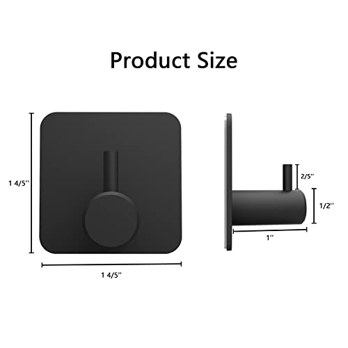 PMMASTO Adhesive Hooks Heavy Duty Stick on Wall Waterproof Aluminum Towel Hooks Door Hooks Adhesive Towel Hooks Adhesive Holders for Hanging Hat Towel Coat Robe Clothes Bathroom Bedroom 6PC (Black)