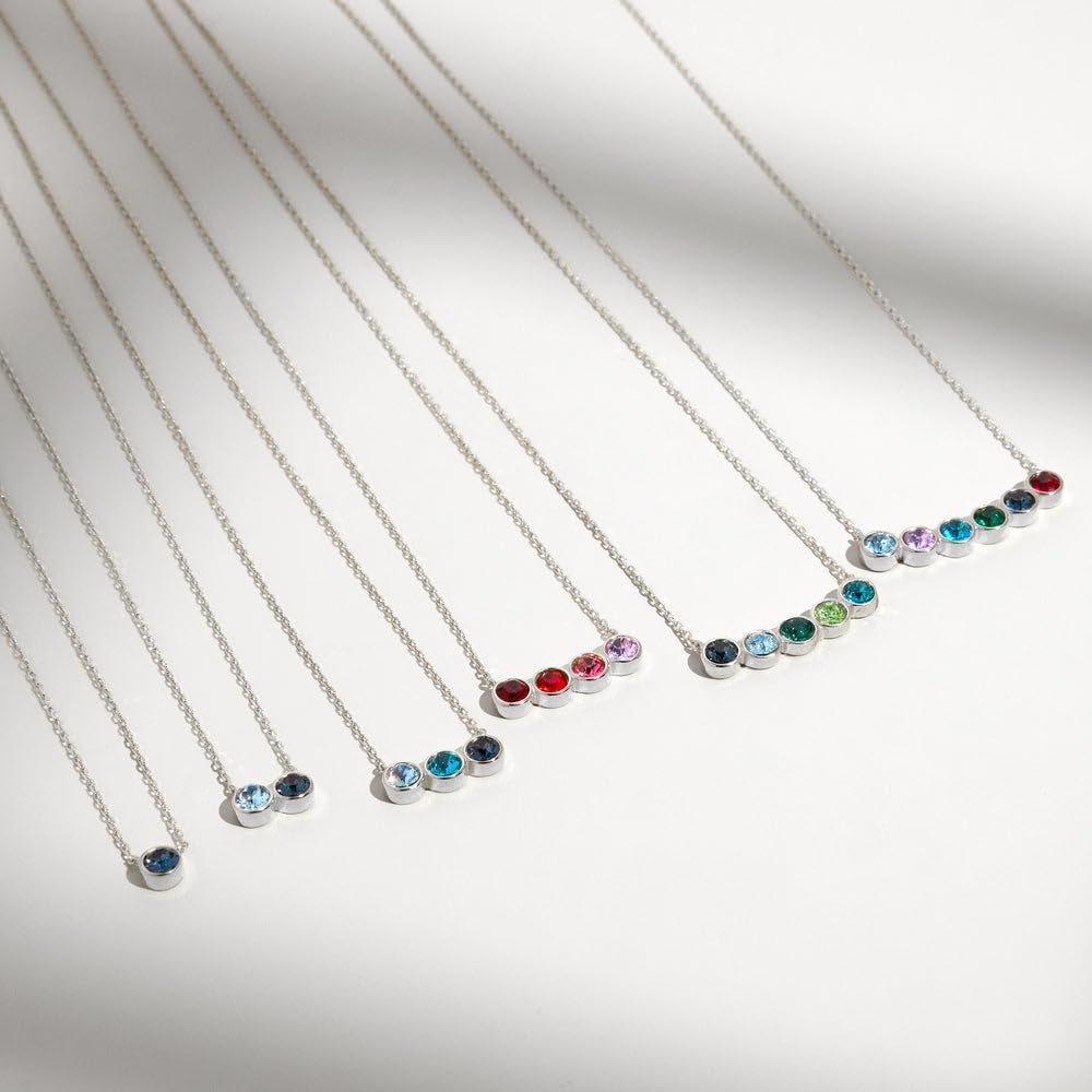 EVE'S ADDICTION Women's Personalized Sterling Silver Five Birthstone Necklace, 16" Chain - Custom CZ Bezel Set Necklace - Gift for Grandma - Gifts for Mom
