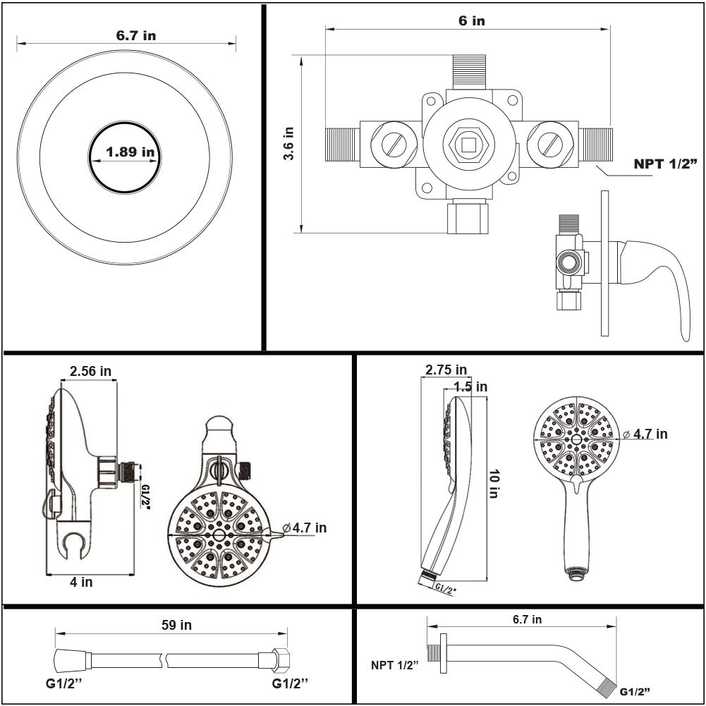 SWKB Shower Faucet Set Brushed Nickel Bathroom Rain Mixer Dual Shower Head System Wall Mounted Shower Fixture Single Handle Shower Trim and Valve Kit