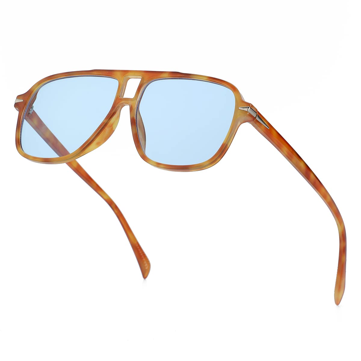 Gleyemor Retro Sunglasses for Men Women Vintage 70s Plastic Square Aviator Sunglasses (Hawksbill Yellow/Blue)