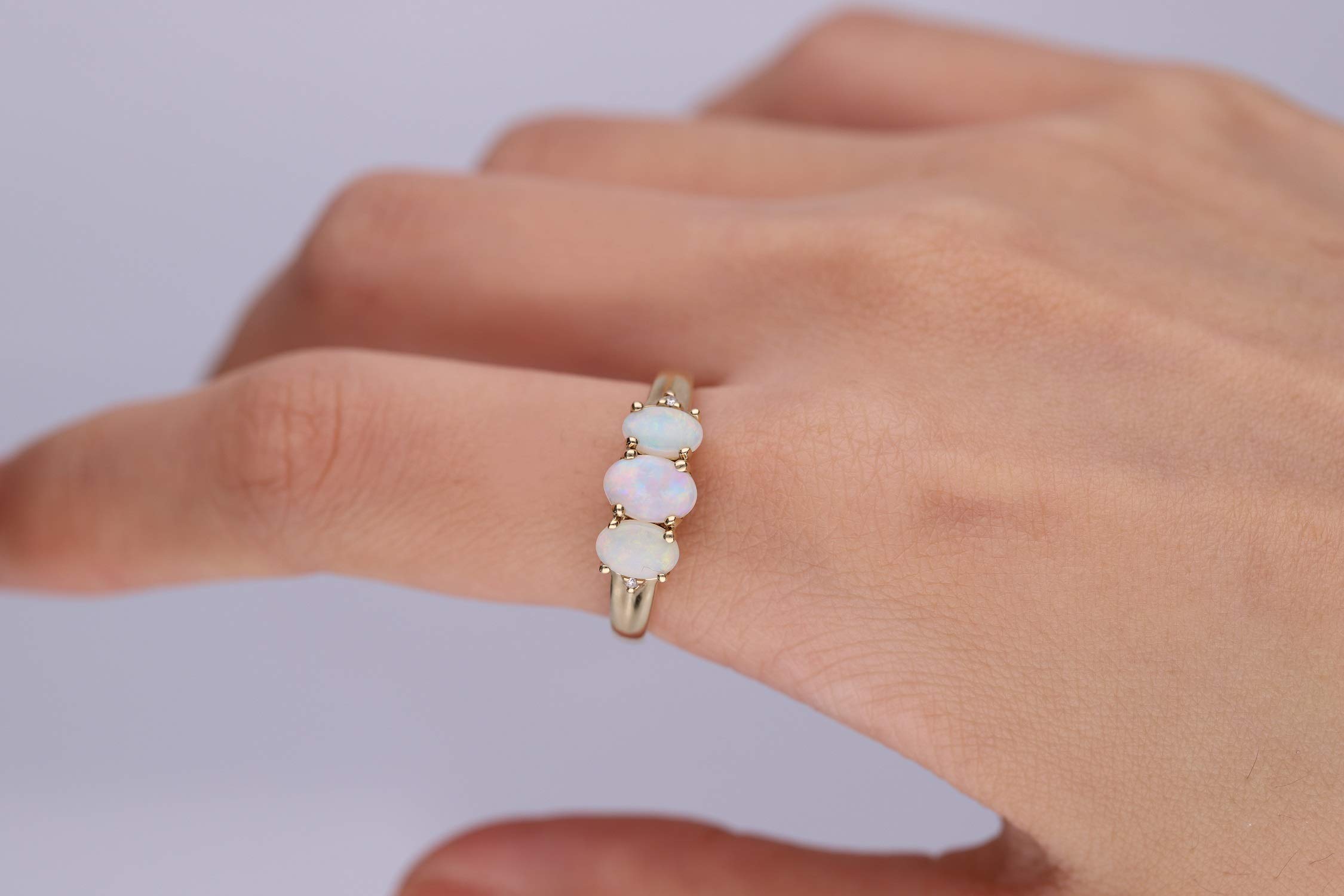 Gin & Grace 10K Yellow Gold Natural Ethiopian Opal Ring with Diamonds for women | Ethically, authentically & organically sourced (Oval) shaped opal hand-crafted jewelry for her | Opal Ring for women