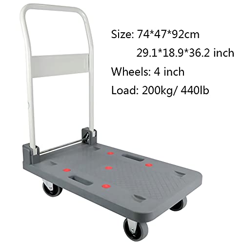 Generic Push Cart Dolly Portable Platform Truck Plastic Panel Push Cart with Metal Foldable Handle Flatbed Hand Trolley for Warehouse Factory Moving Platform, Small