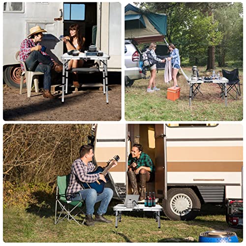 Folding Table Small Lightweight Portable Aluminum Camping Table Mini Foldable Table with Adjustable Height Legs for Picnic Cooking Beach, 2ft and 3 Heights