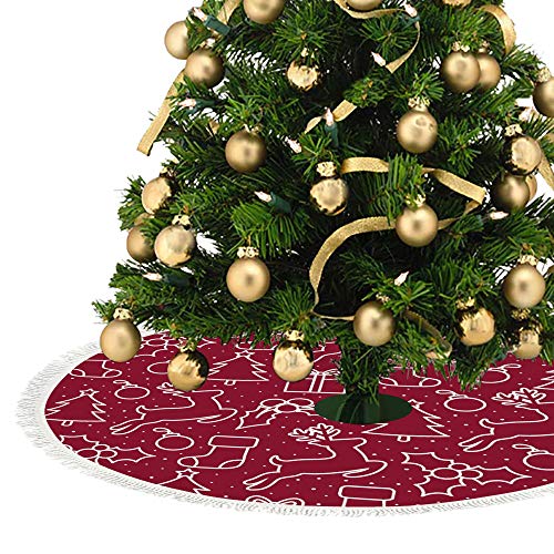 Dream Bay Christmas Tree Skirt,Christmas Ornament with Reindeer Christmas Tree Mat for Xmas Party Decoration 30x30 Inches