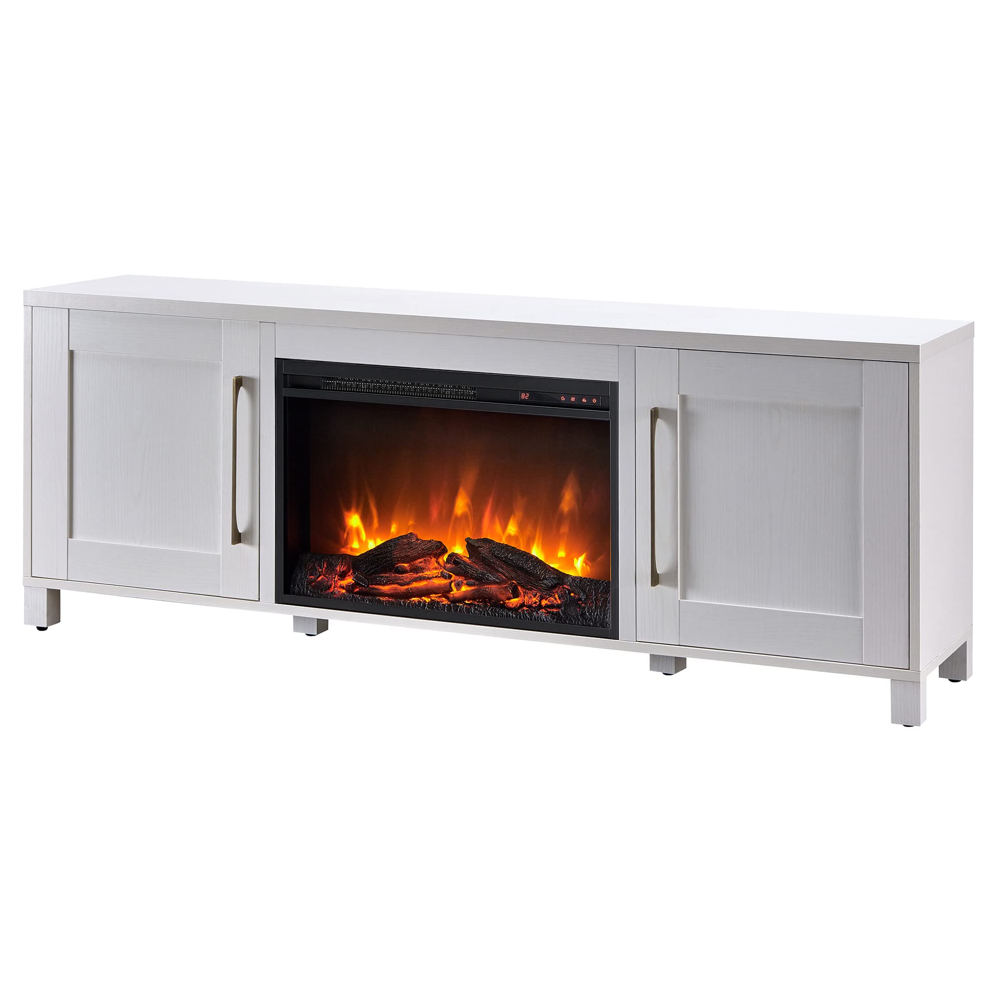 Henn&Hart Rectangular TV Stand with 26" Log Fireplace for TV's up to 80" in White, Electric Fireplace TV Stands for the Living Room