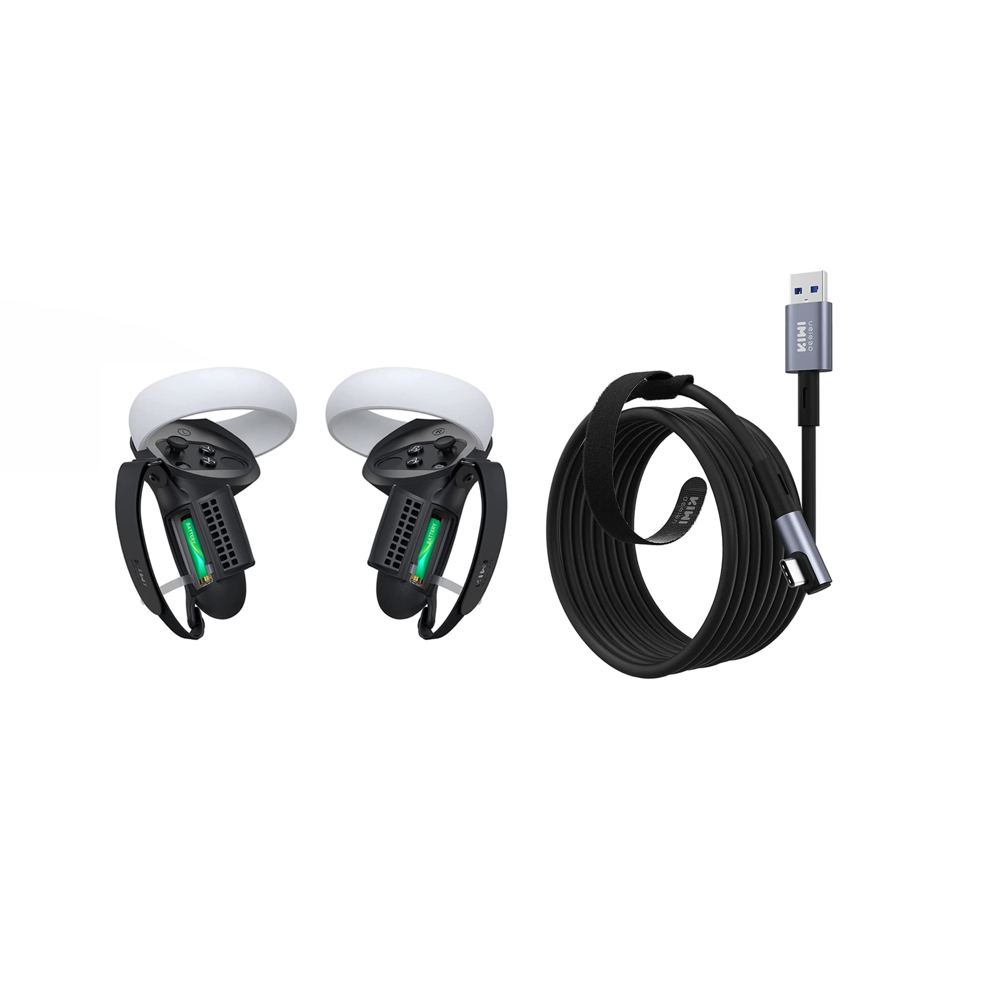 KIWI design Upgraded Controller Grips Cover Accessories and Link Cable Accessories (10FT Black)