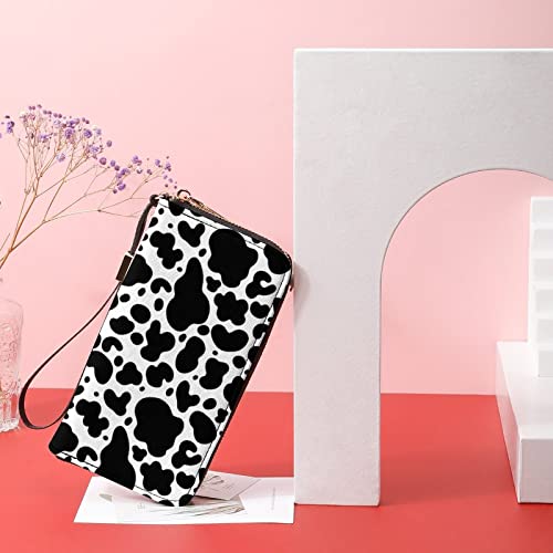 FunnyStar Cow Print Pattern Women's Long RFID Hand Wallet Wristlet Clutch Purse PU Leather Handbag with Wrist Strap