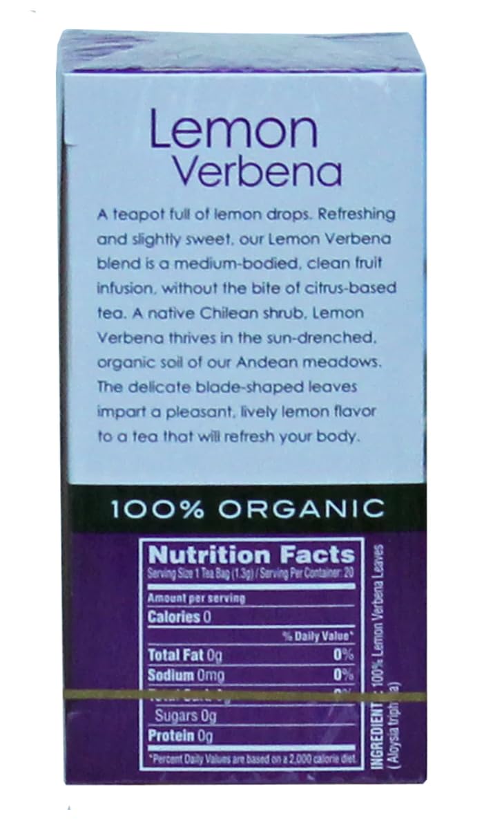 Garden of the Andes Herbal Organic Decaf Lemon Verbena Hot Tea Bags, 0.9 oz, 20 Tea BagCount