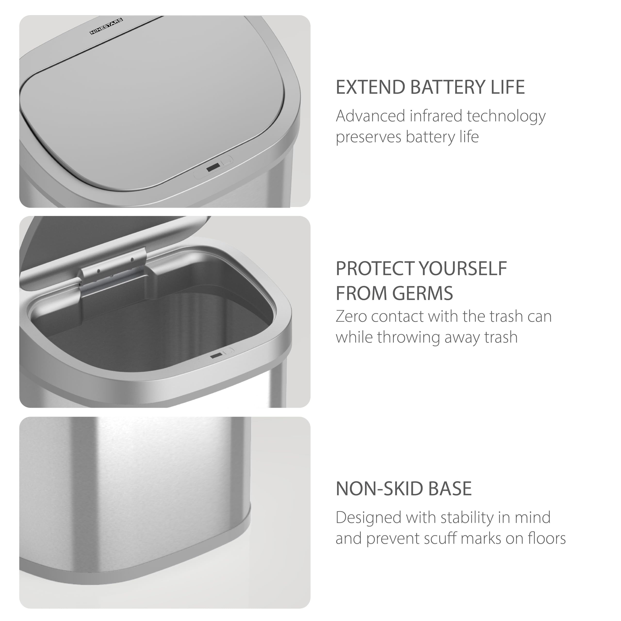 Ninestars 21 Gallons Automatic Large Kitchen Trash Can with Lid, Motion Sensor Trash Can for Kitchen, LivingRoom, Office, 80 Liter X Large Touchless Stainless Steel Garbage Bin (Rectangular)