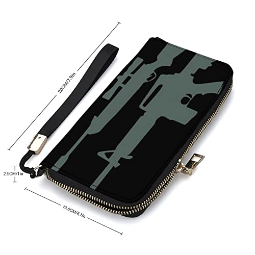 FunnyStar Gun USA Flag Black Women's Long RFID Hand Wallet Wristlet Clutch Purse PU Leather Handbag with Wrist Strap
