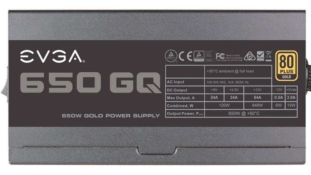 EVGA 210-GQ-0650-V1 650 GQ, 80+ GOLD 650W, Semi Modular, EVGA ECO Mode, 5 Year Warranty, Power Supply, Black