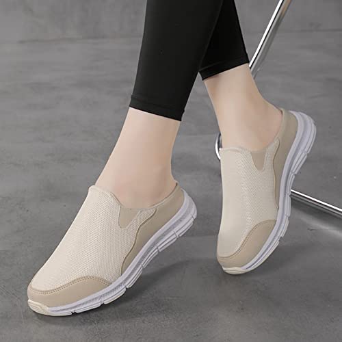 FASDNENDYS Women's Comfortable Wrap Half Slipper Flat Bottom Soft Mesh Sports Casual Shoes Mens Canvas Shoes Beige