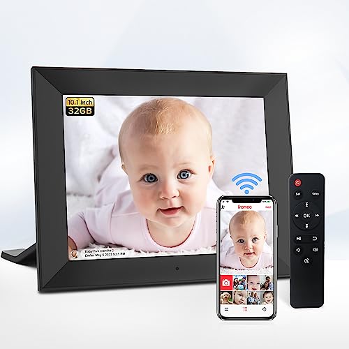 Frameo Digital Picture Frame WiFi - 10.1 Inch 32GB Digital Photo Frame Remote Control & OTG USB Cable 1280 * 800 IPS Touchscreen 16:10 Smart Picture Slideshow Share Photos Video