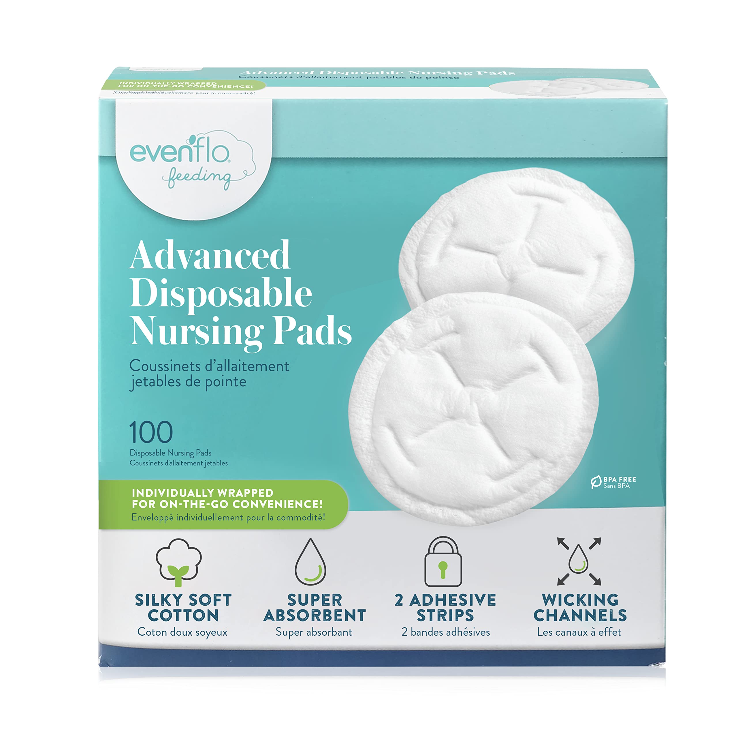 Evenflo Feeding Disposable Breast Pads for Nursing Women, Breathable and High Absorbency White (Pack of 100)