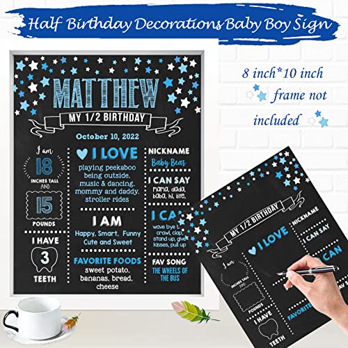 Half Birthday Decorations Baby Boy, Hombae 1/2 Birthday Boy Decorations Supplies, 6 Months Birthday Decorations Boy, Blue Glitter Half Birthday Banner with Triangle Flag Banner, 1/2 Birthday Hat Crown with Blue Bow Tie, Halfway to One Cake Topper, Blue Gr