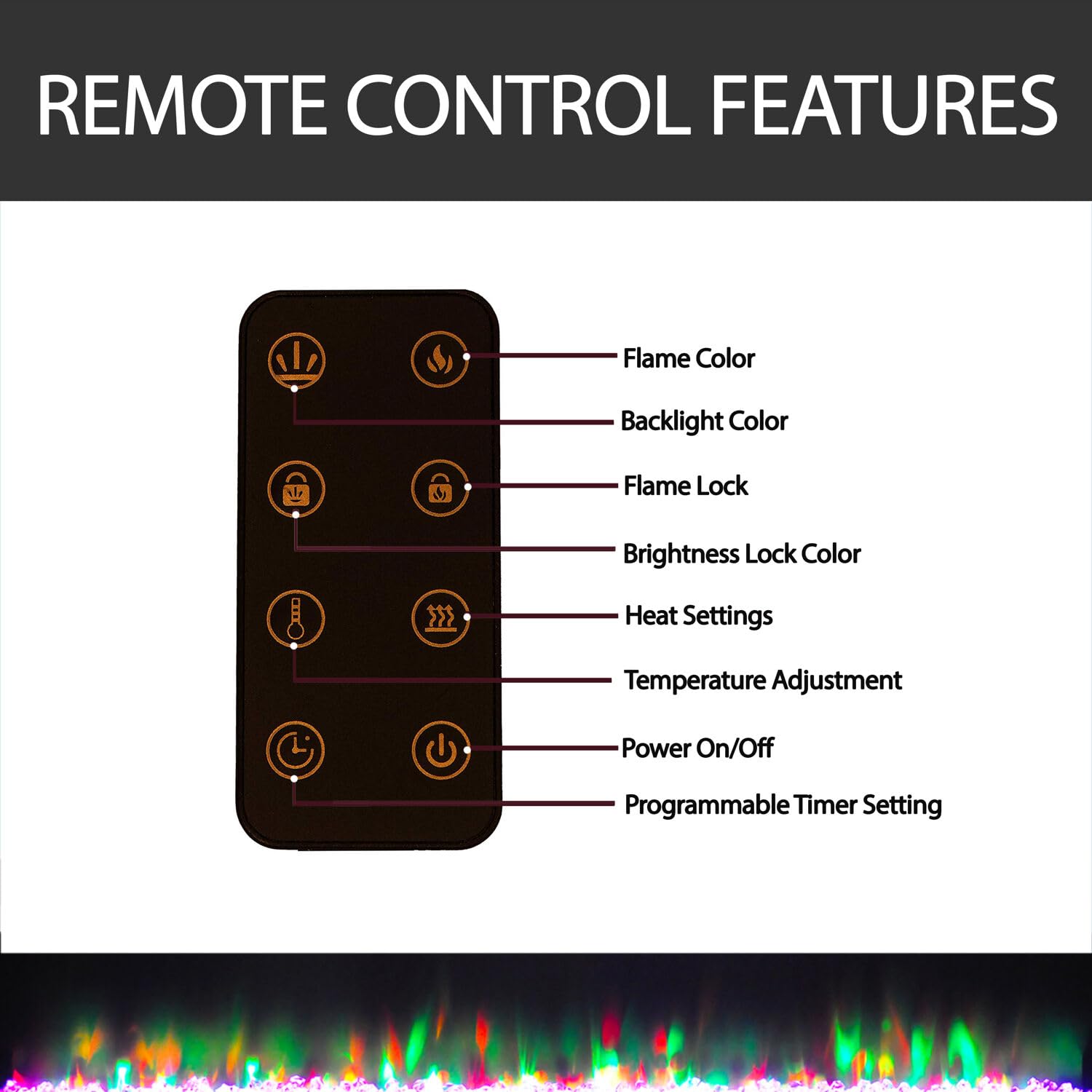 Hanover Fireside 60'' Wall Mounted Electric Fireplace with Crystal Rock Display and LED Multi-Color Realistic Flame, Modern Wall Fireplace Heater for Home and Office with Remote Control in Black