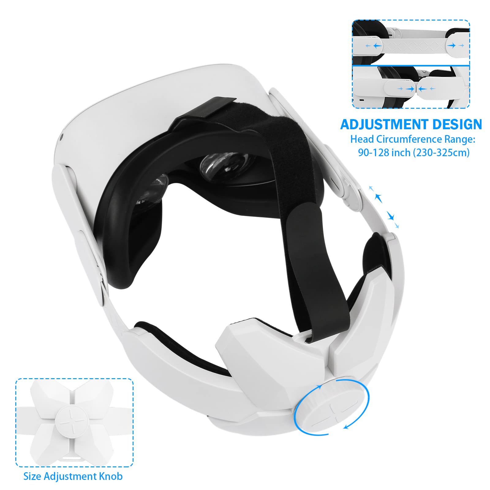 Head Strap for Oculus Quest 2 Elite Strap Accessories for Meta Quest 2 VR Headset Adjustable Headstrap Enhanced Support Comfort VR Gaming Durable Virtual Reality Set Headband Gift Kids Adults White