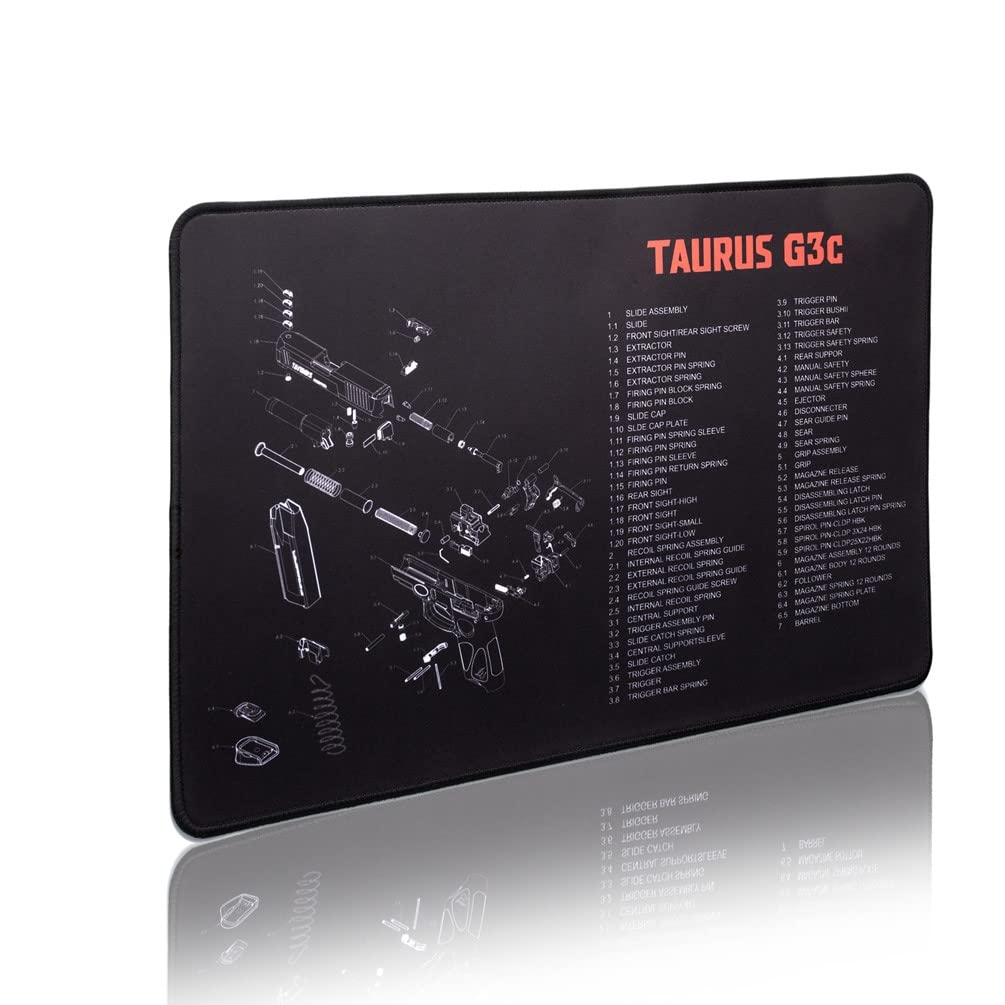 Gun Cleaning Rubber Mat for Taurus G2C G3C CZ P-10C with Parts Exploded View Diagram Instructions Gunsmithing Maintenance Protect Pad Oil Solvent Resistant Patches 9mm .40 Kit (G3C Mat)