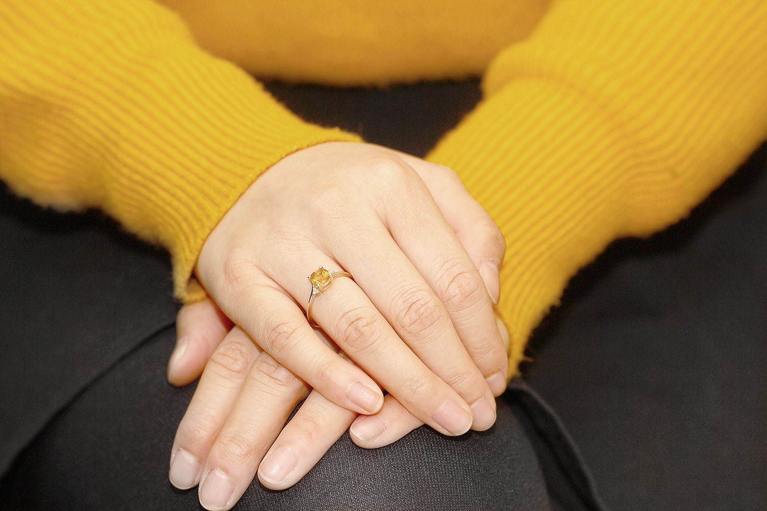 Gem Stone King 10K Yellow Gold Yellow Citrine and Diamond Accent Engagement Ring For Women (0.75 Cttw, Gemstone Birthstone, Available in size 5, 6, 7, 8, 9)