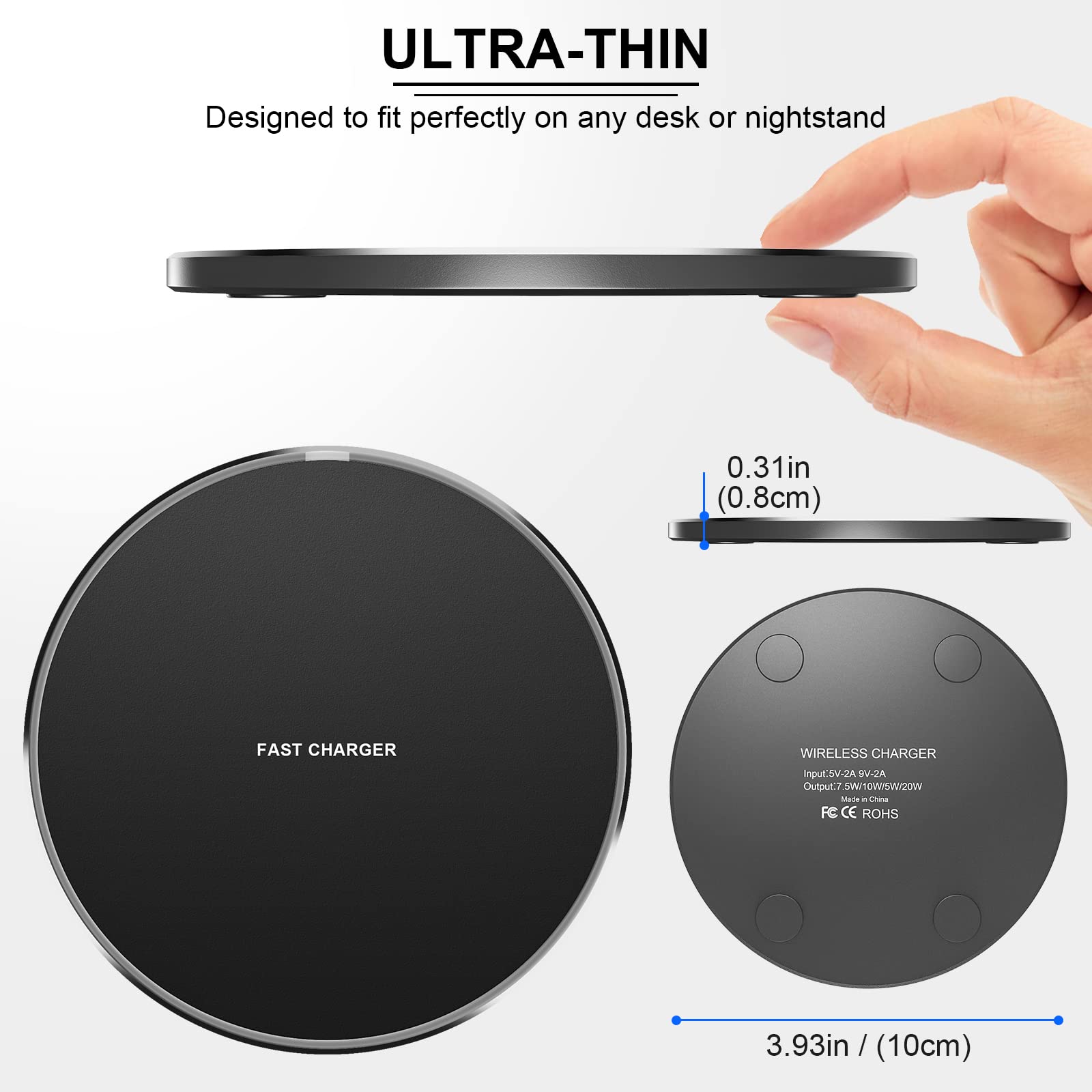 Fast Wireless Charger (Pad), 10W Max Wireless Charging Compatible with iPhone 14/14 Plus/14 Pro/14 Pro Max/13/12/SE/11/X/XR/8, AirPods/AirPods Pro, Google Nexus 4/Huawei/LG/Samsung(No AC Adapter)