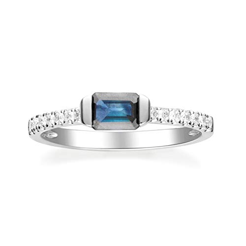 Gin & Grace 10K White Gold Genuine Blue Sapphire Diamond (I1,I2) Propose Promise Ring (Size 7) for Women