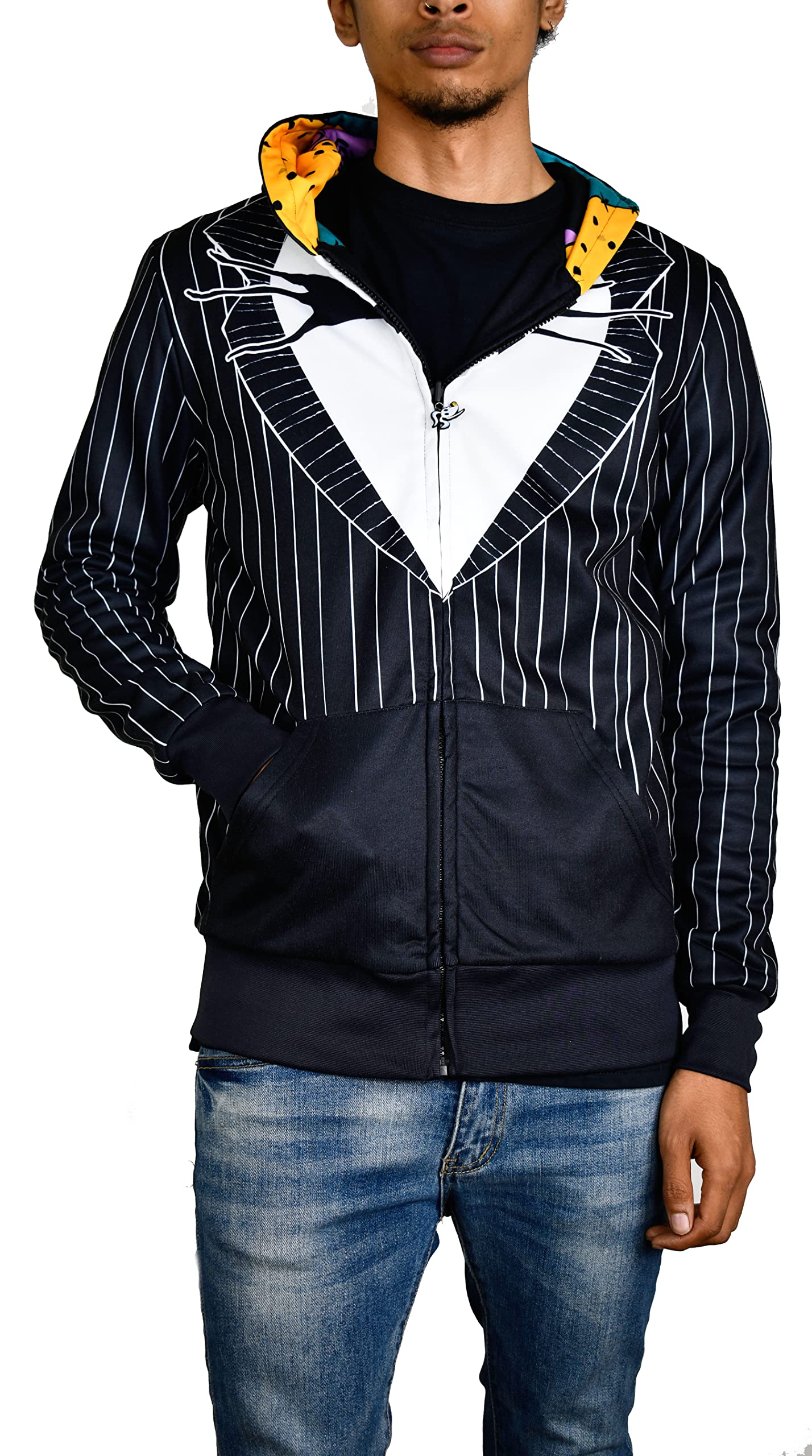 Disney Nightmare Before Christmas Jack Skellington Sally Reversible Costume Hoodie Sweatshirt(XS, Multicolor)