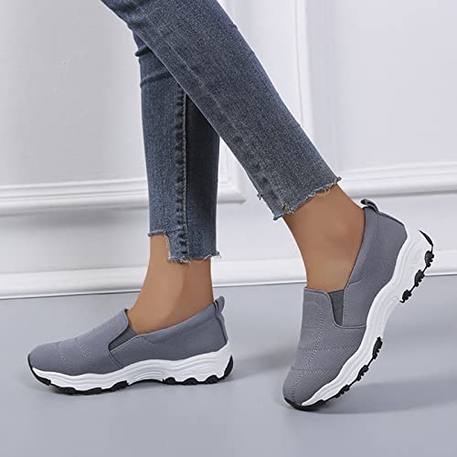 FASDNENDYS Ladies Fashion Solid Mesh Breathable Low Top Thick Soled Casual Sports Shoes Women Grey