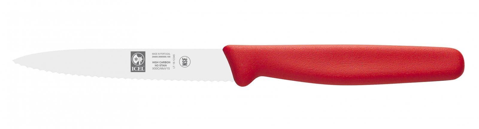 ICEL 4 Inch Paring Knife, Serrated Edge, High Carbon German Stainless Steel razor Sharp Blade, Red Handle