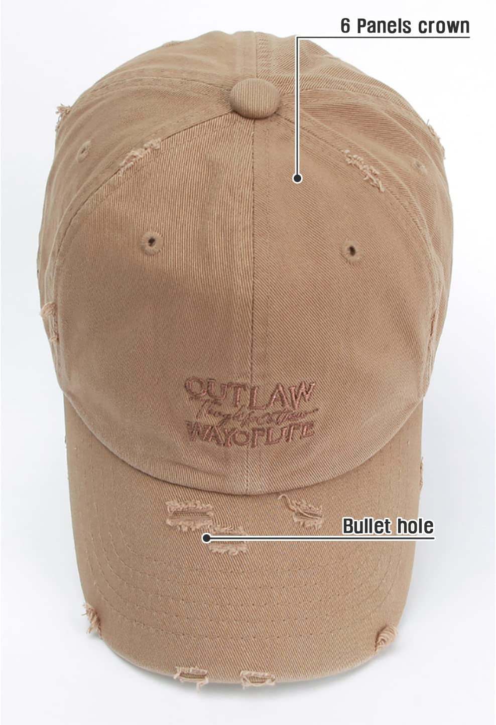 Flipper Thuglife Mixed Logos Stone Washed Cotton Vintage Bullet Holes Unconstructed Distressed Baseball Cap Dad Hat Ballcap (Medium ~ Large, D.Beige)