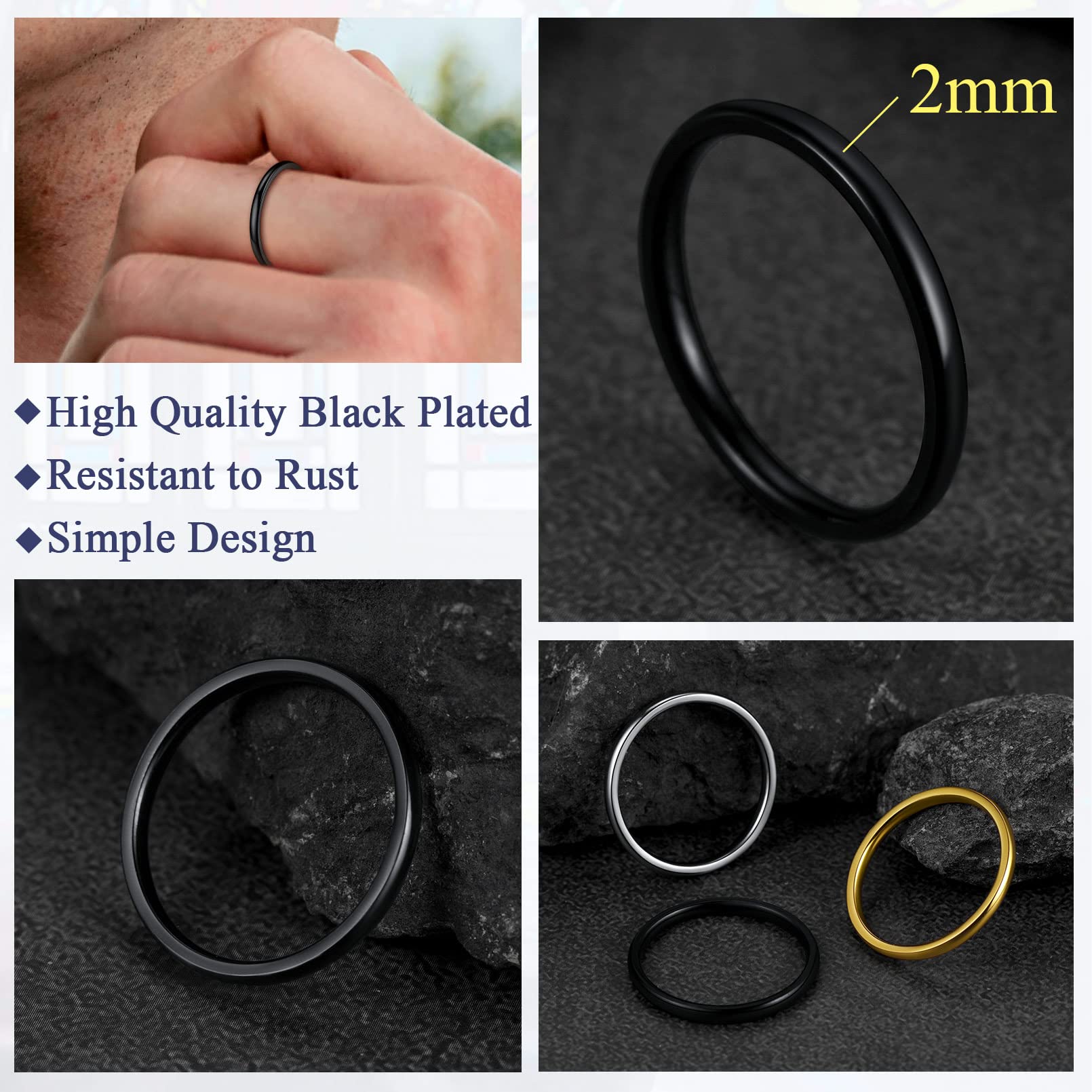 FaithHeart Women's Plain Band Knuckle Stacking Midi Rings Comfortable Friendly for Sensitive Skin Size 11 Chic 4mm Bands
