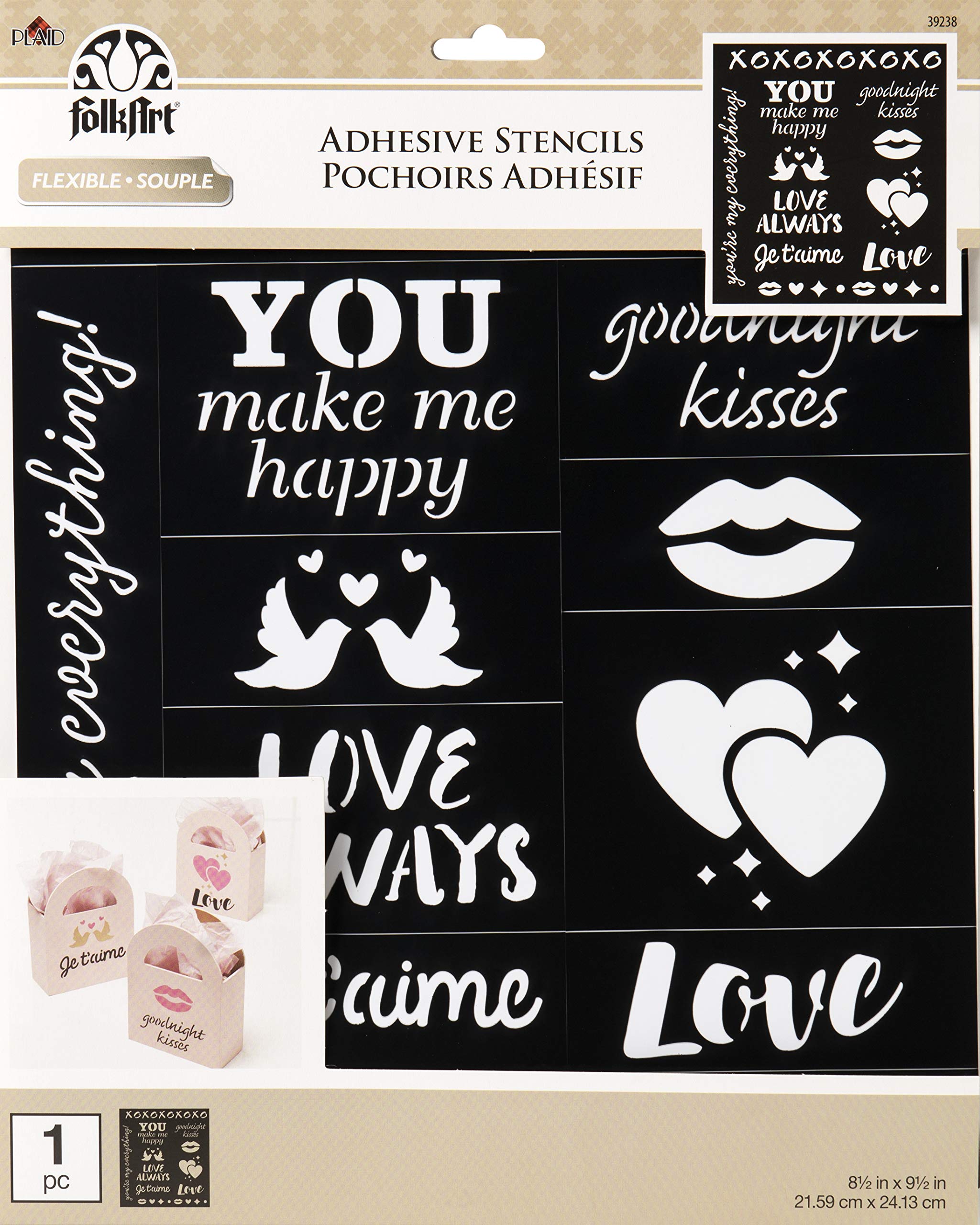 FolkArt 39238 Flexible Adhesive Stencil, 8.5" x 9.5", Romance