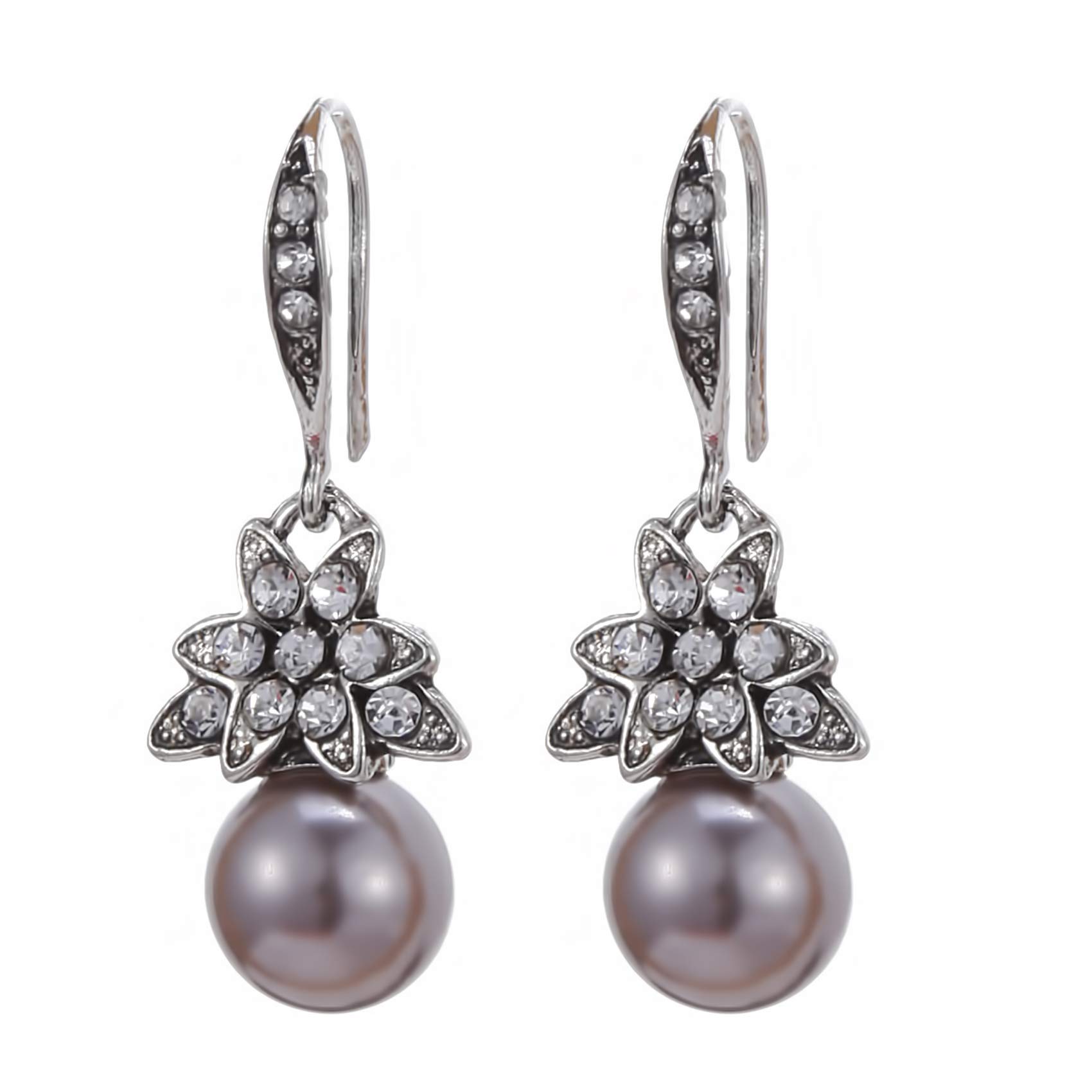 GloryMM Diamonds Pearl Dangle Drop Earrings Vintage Sunflower Earrings Pearl Hook Earrings Jewelry for Women,Grey Gray As the description