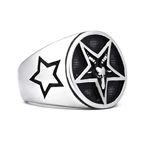 Gungneer inverted Pentagram Baphomet Ring Cool Stainless Steel Satanic Biker Jewelry Accessory Men Women