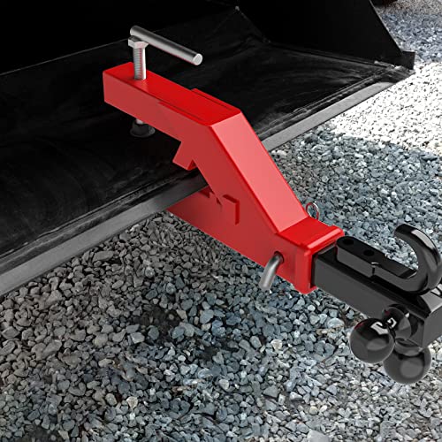 RbhAuto Red Tractor Clamp on Trailer Hitch 2" Ball Mount Receiver, New Upgrade Forklift Bucket Trailer Hitch Attachment, Adapter Compatible with Kubota Deere Bobcat Front Bucket Accessories