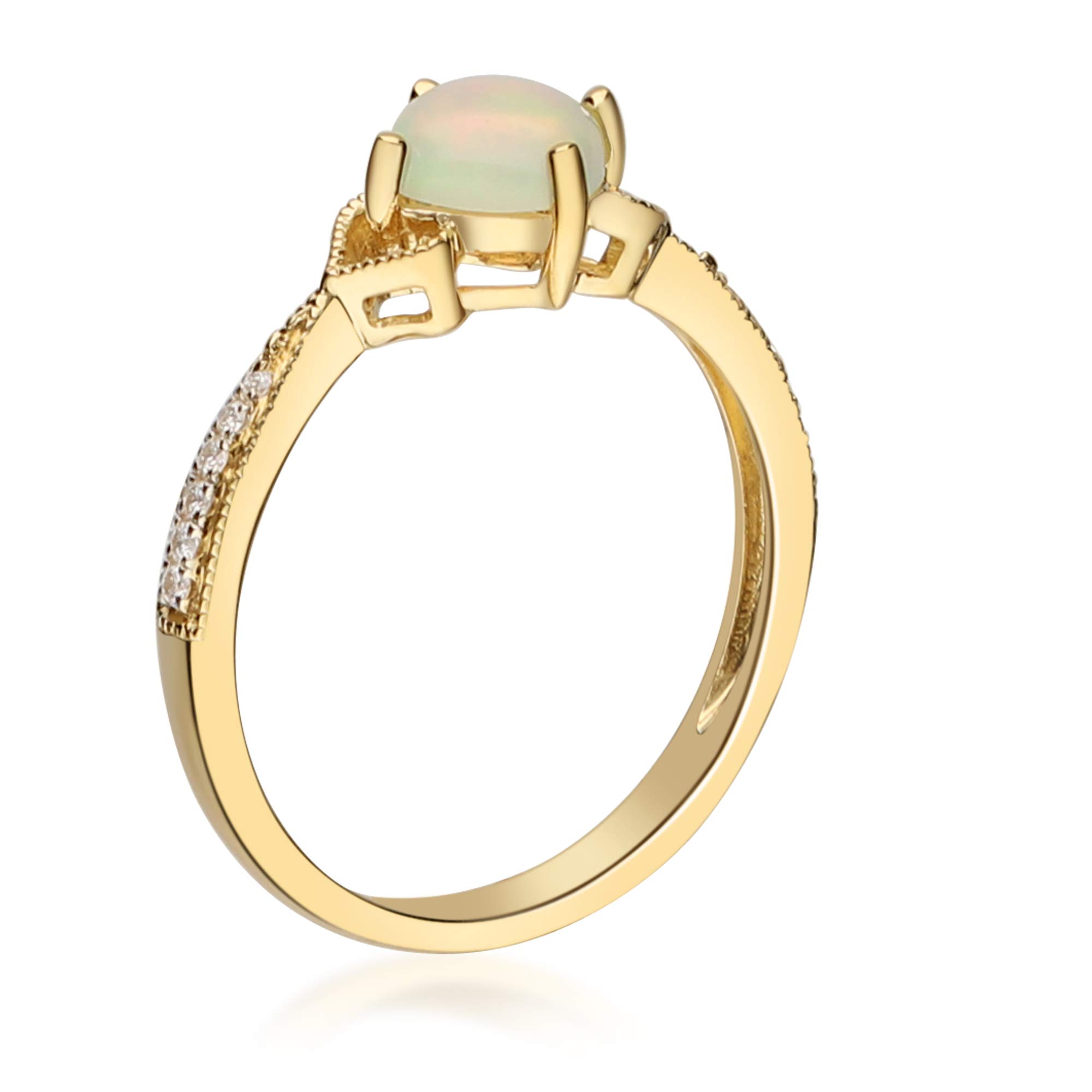 Gin & Grace 14K Yellow Gold Natural Ethiopian Opal Ring with Diamonds for women | Ethically, authentically & organically sourced (Cushion) shaped opal jewelry for her | Opal Ring for women