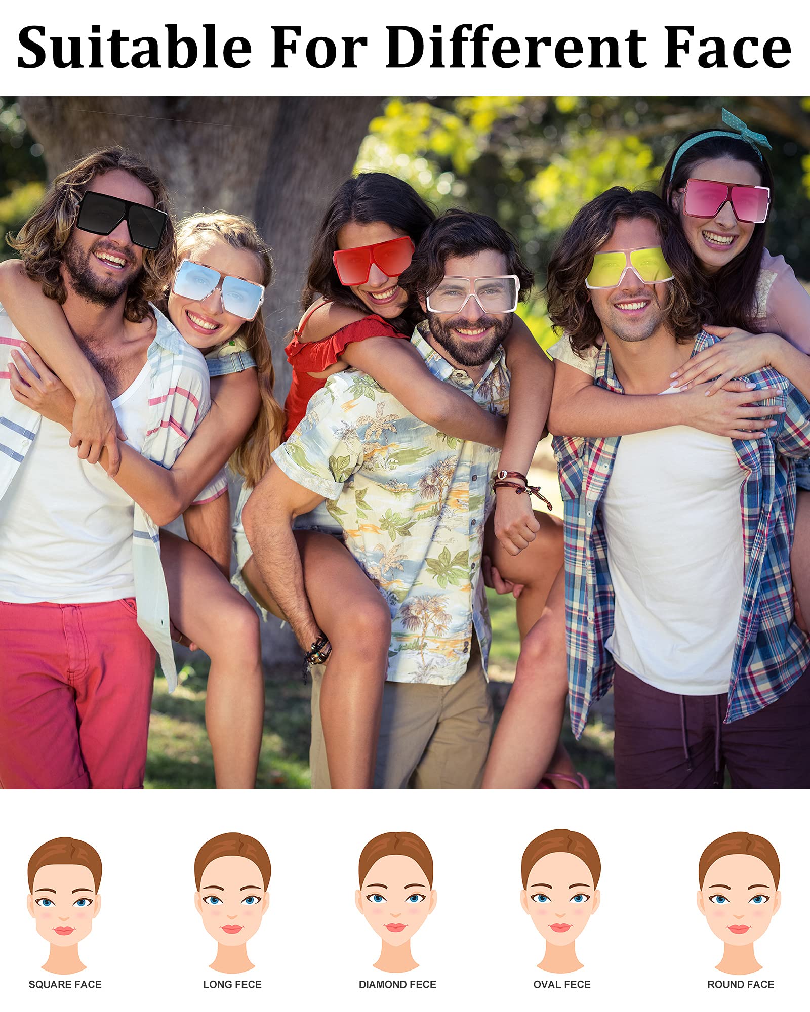 Frienda 26 Pairs Square Oversized Sunglasses for Women Men Flat Top Shades Oversize Sunglasses, 26 Colors