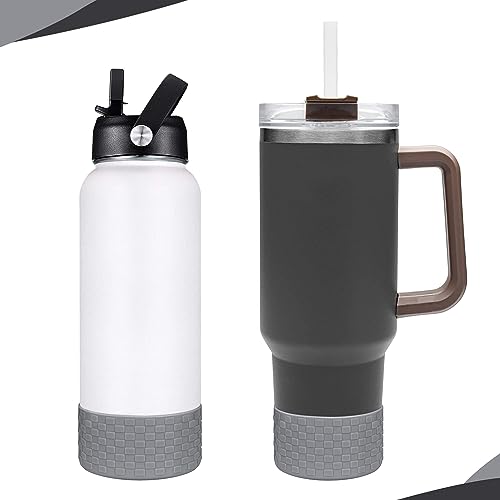 VIKIZUES Water Bottle Boot, Compatible with Hydro Flask and Others, Anti-Slip Bottom Silicone Sleeve Cover with Checkered Texture, Fits 32-40 oz Water Bottler, Grey